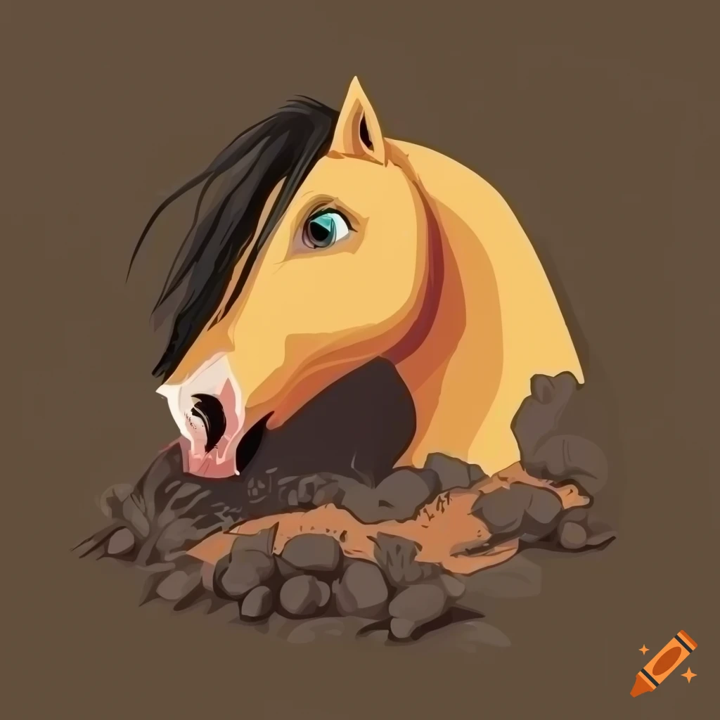 Vector art movie spirit stallion buried in deep gooey mud in a jungle ...