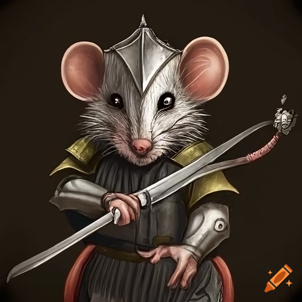 A brave mouse wearing armor and holding a rapier on Craiyon