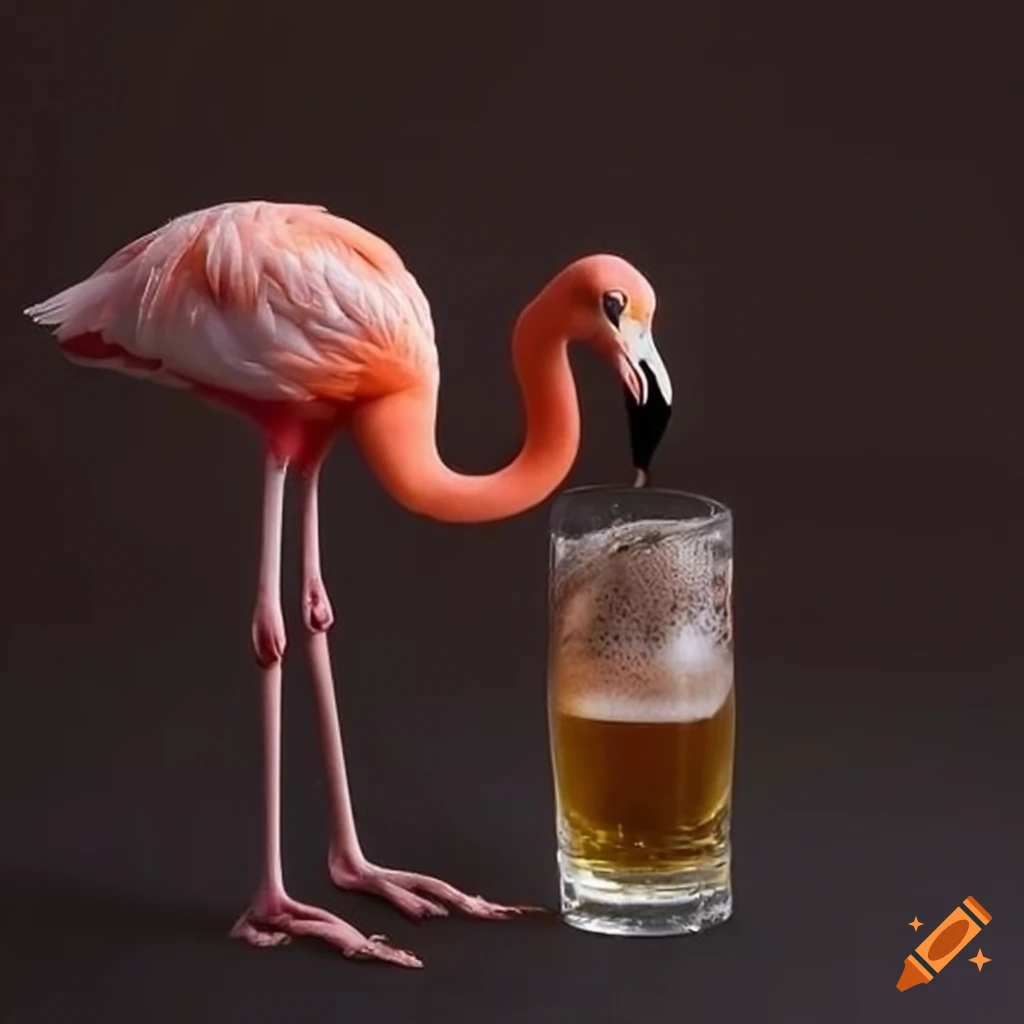 Stressed beer drinking flamingo on Craiyon