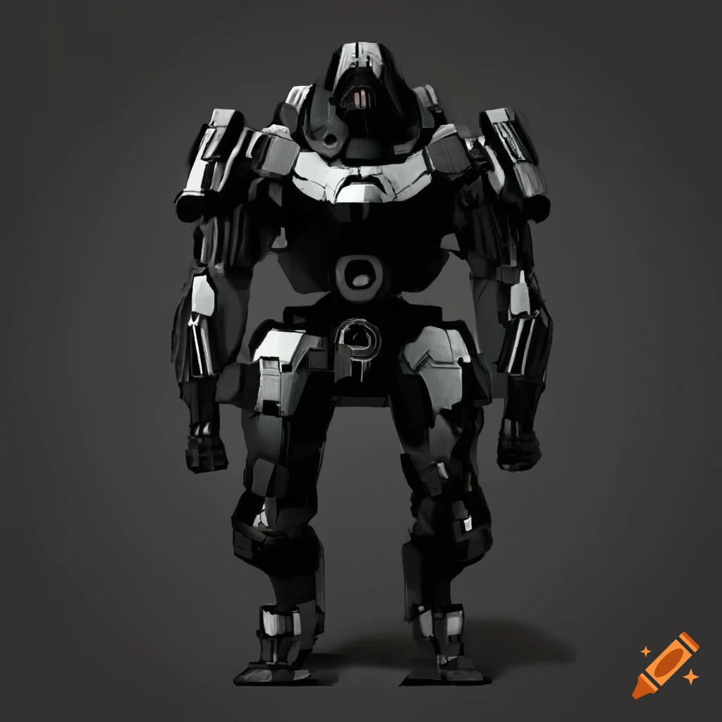 Realistic rotund black mecha front view