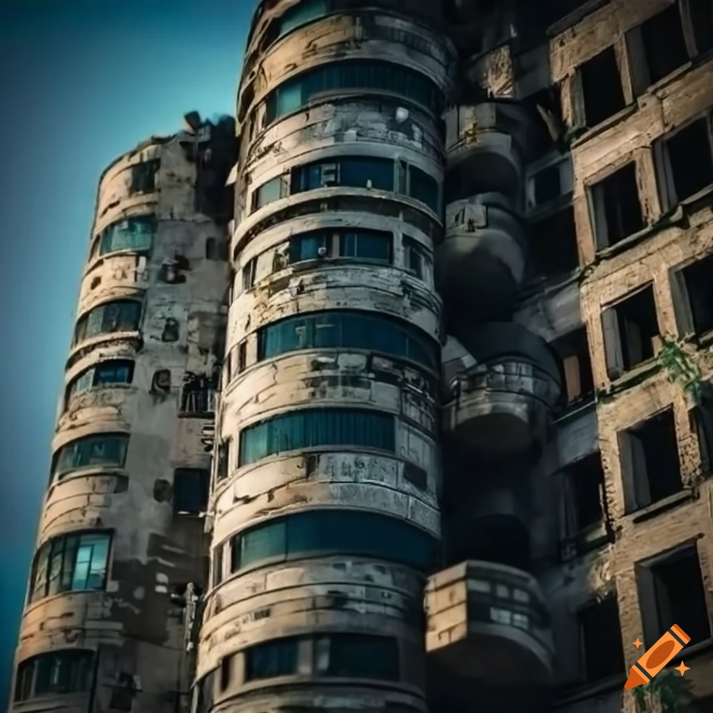 Dystopian scifi building with lots of detail