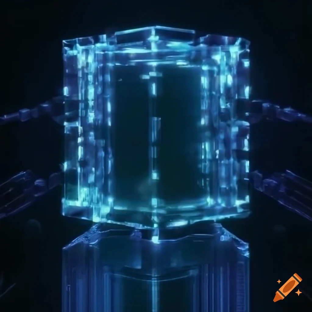 A cube made of translucent 3d blocks, 50 inches wide, matrix movie ...