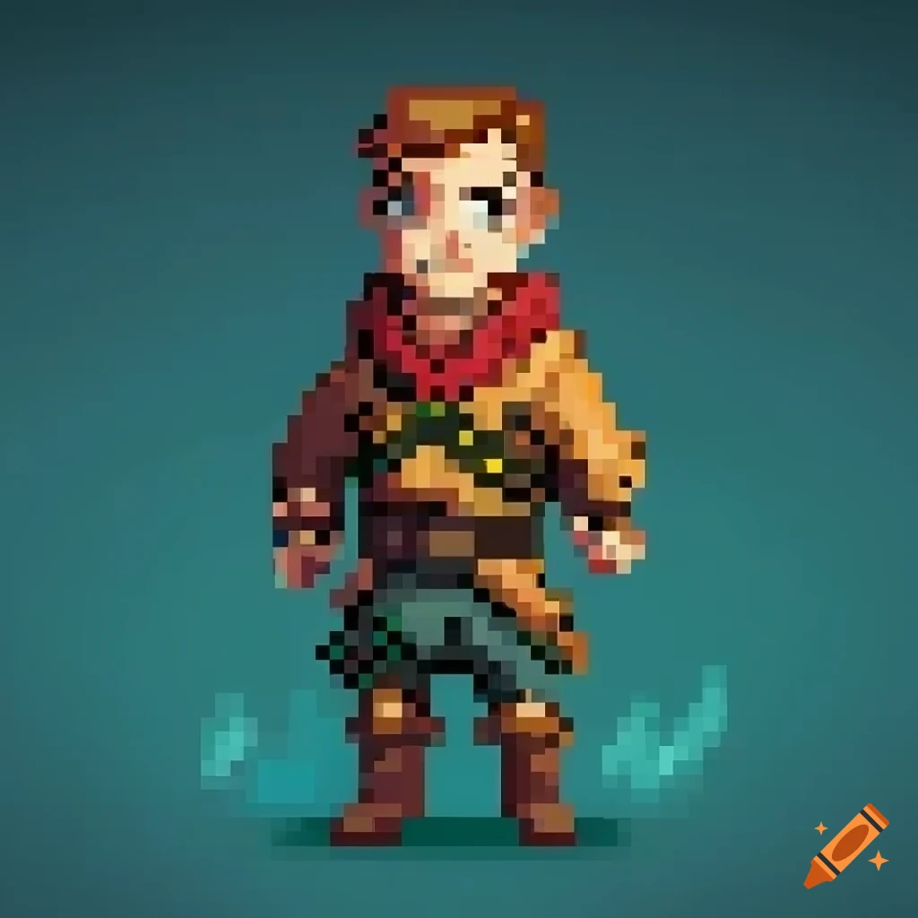Pixelart of a human character with his body. He should look like an ...