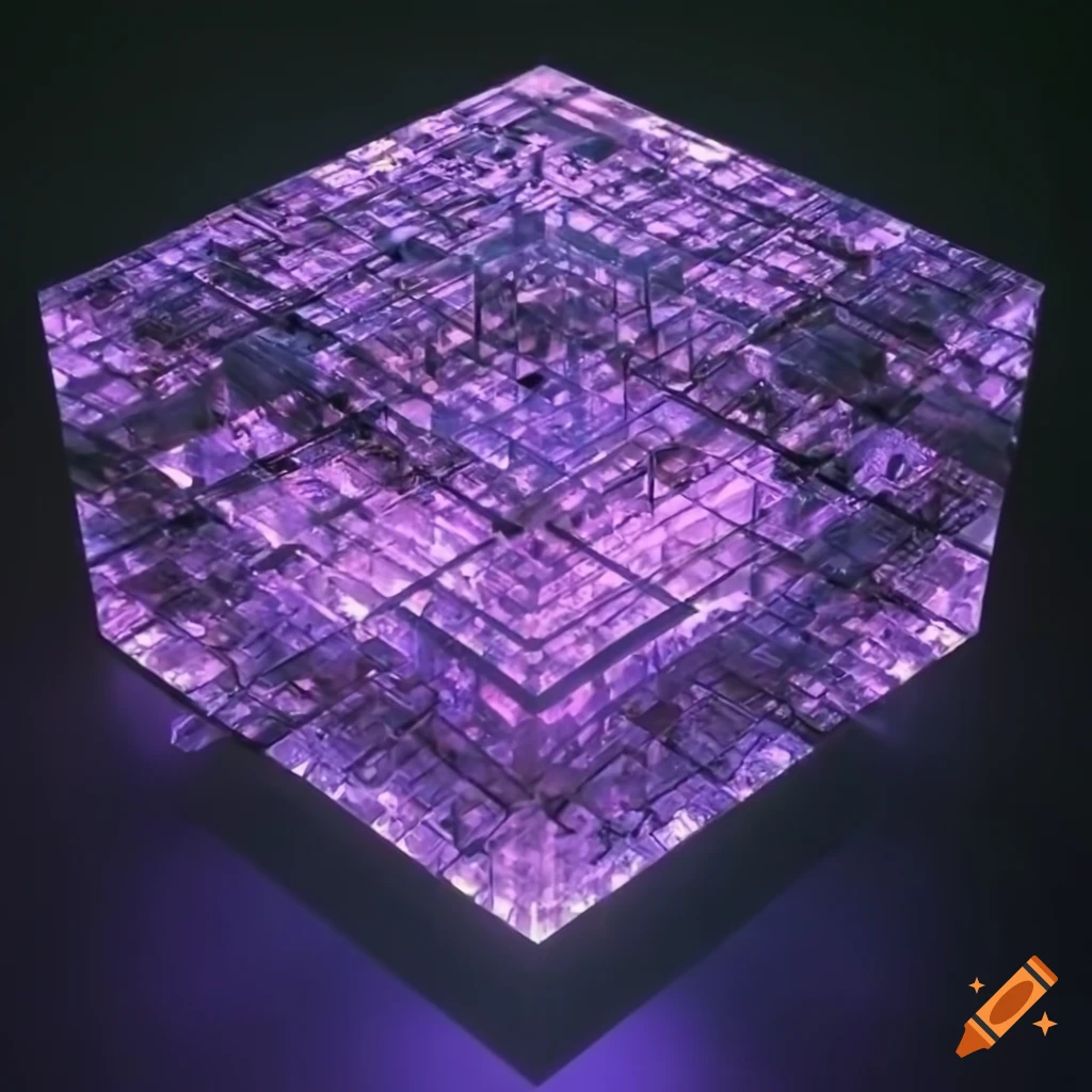 A cube made of translucent 3d blocks, 50 inches wide, matrix movie ...