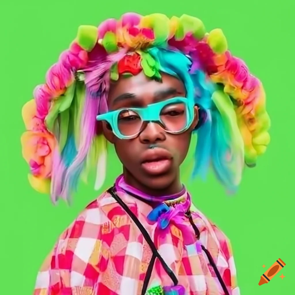 Black man in decora kei fashion outfit with kiwi fruit on Craiyon