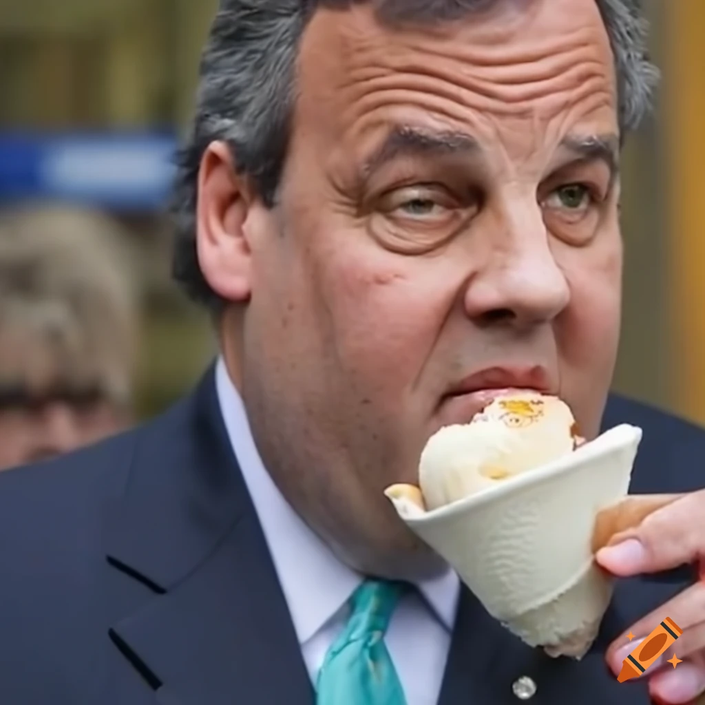 Chris christie eating ice cream at a store with it all over his face on ...