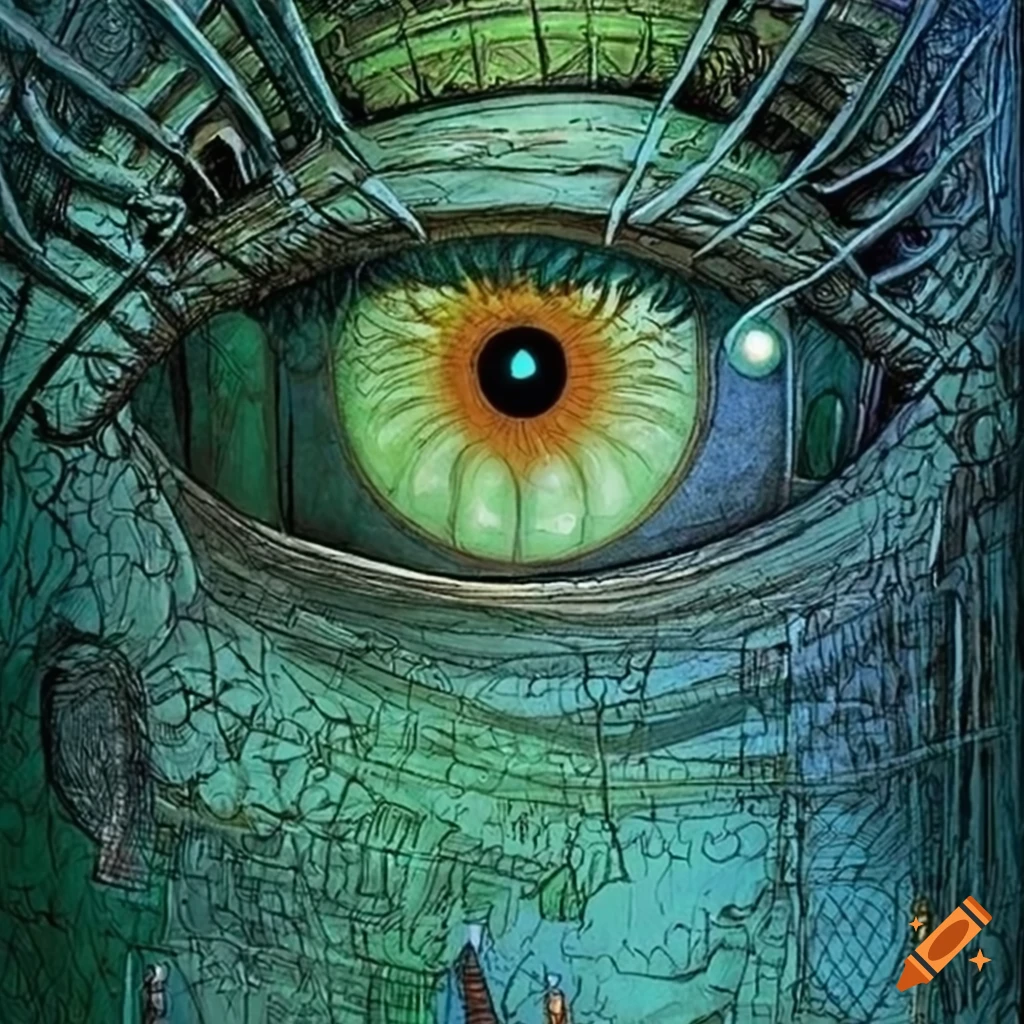 Green moebius eye machine art on Craiyon