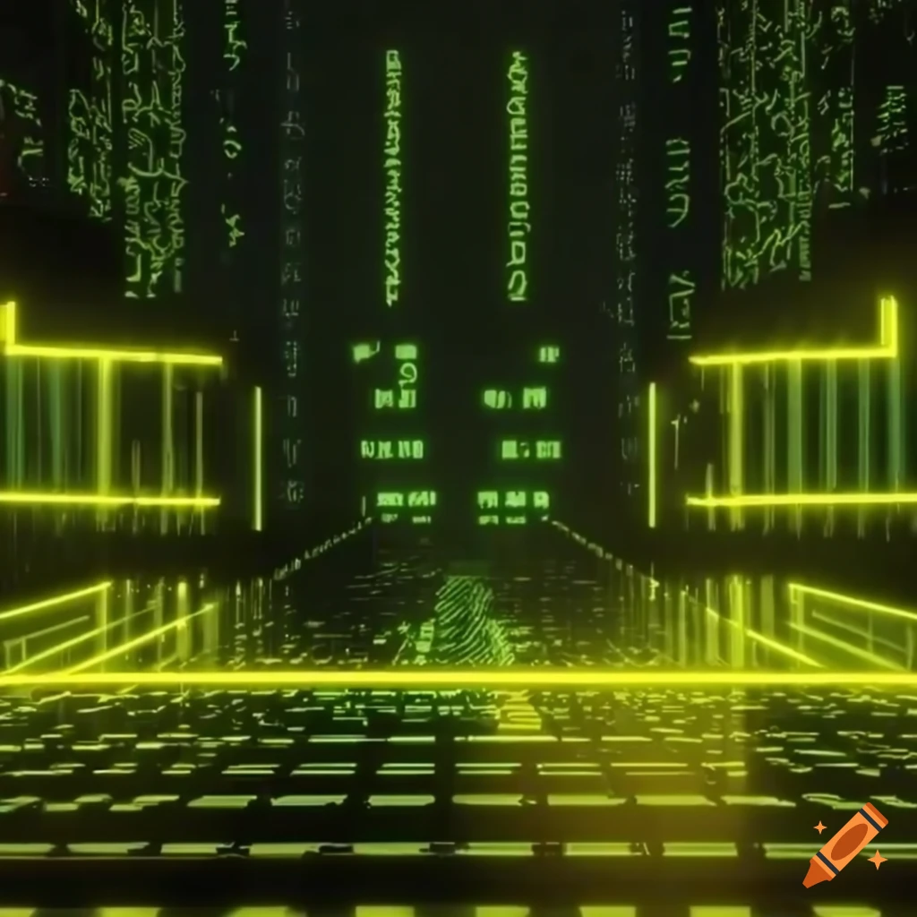 Synthwave, city made of salt crystal, style the matrix movie text ...