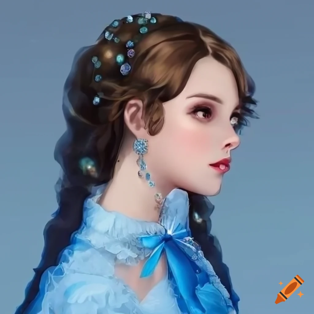 Pretty young adult white woman wearing bright blue lolita princess gown ...