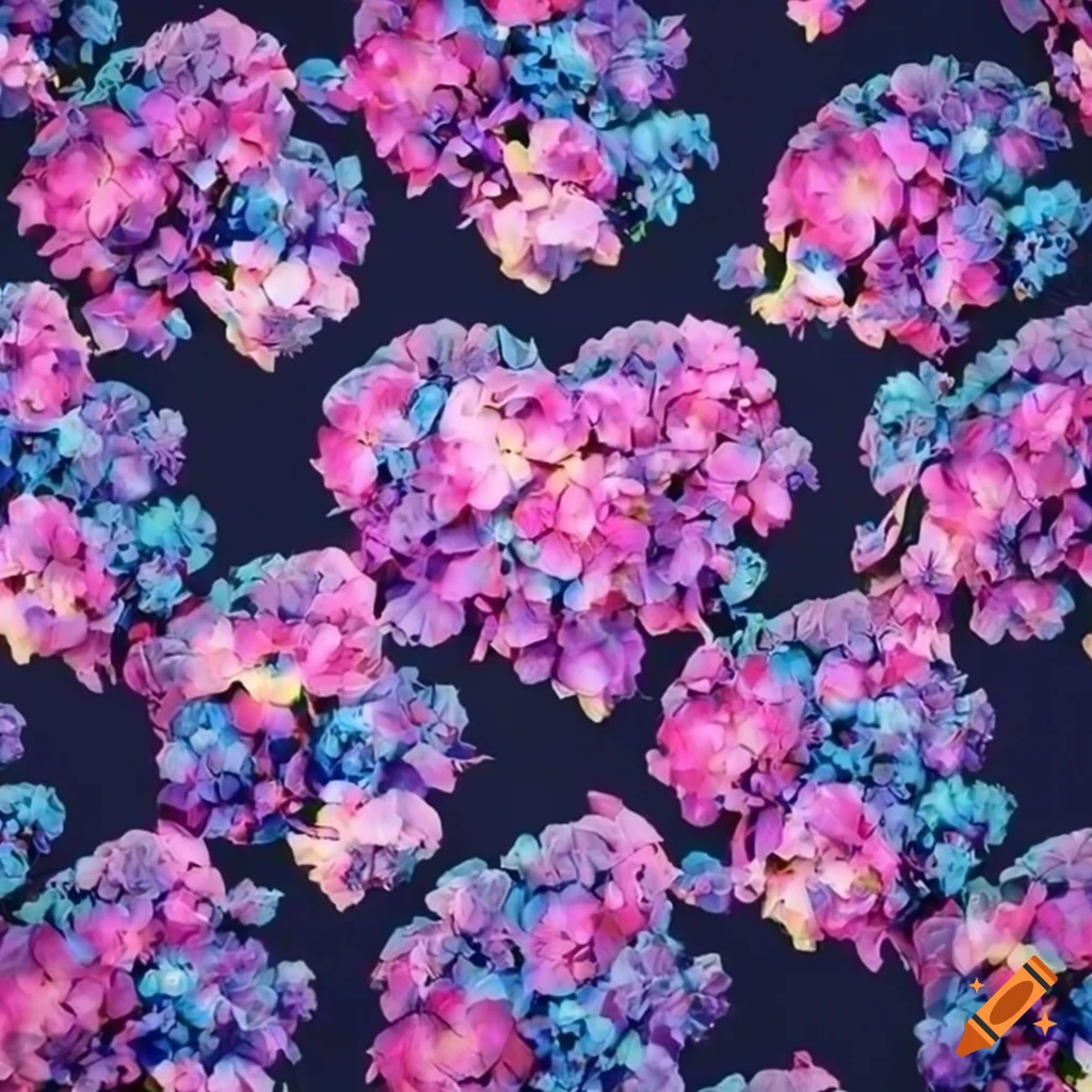 Fabric clothes pattern with hydrangea petals as a heart
