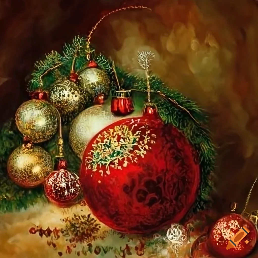 Oil painting Victorian Christmas illustration Christmas balls and other ...