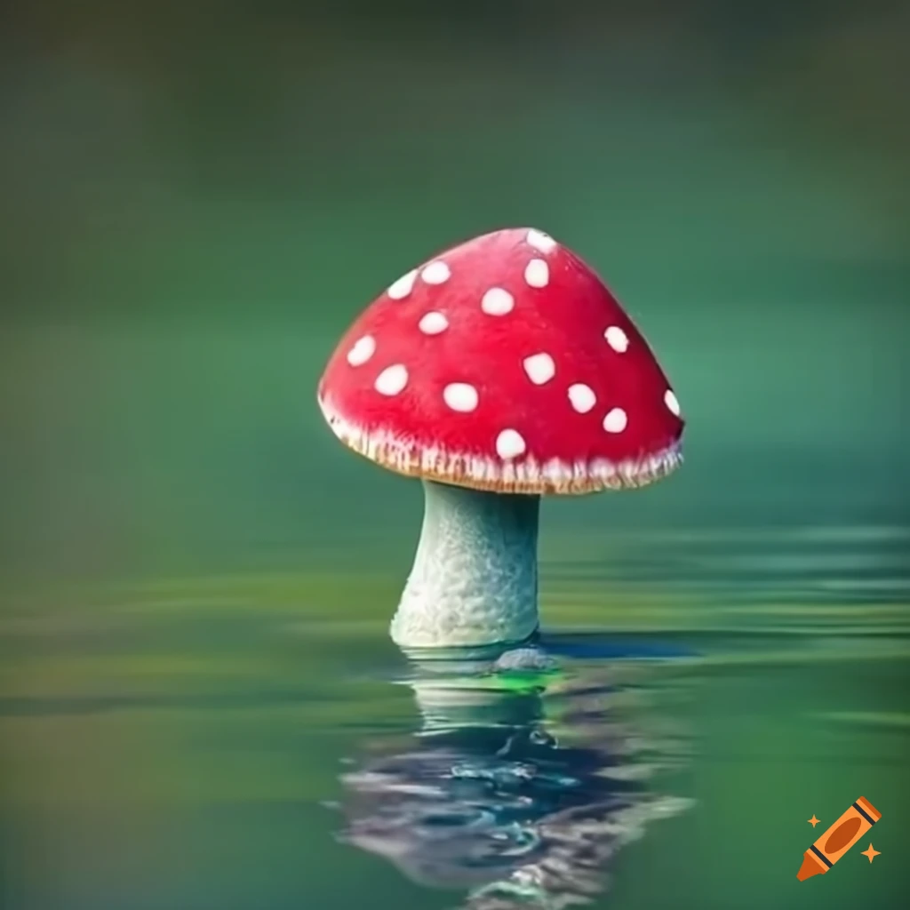 Fishing with a mushroom-shaped lure in a calm lake on Craiyon