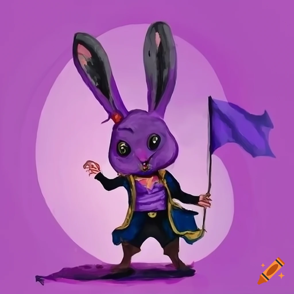 A painting of a purple bunny pirate holding a transgender pride flag on ...
