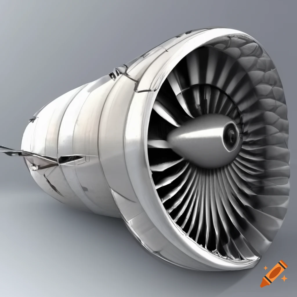 3d model of a static, shiny, metal airplane turbine