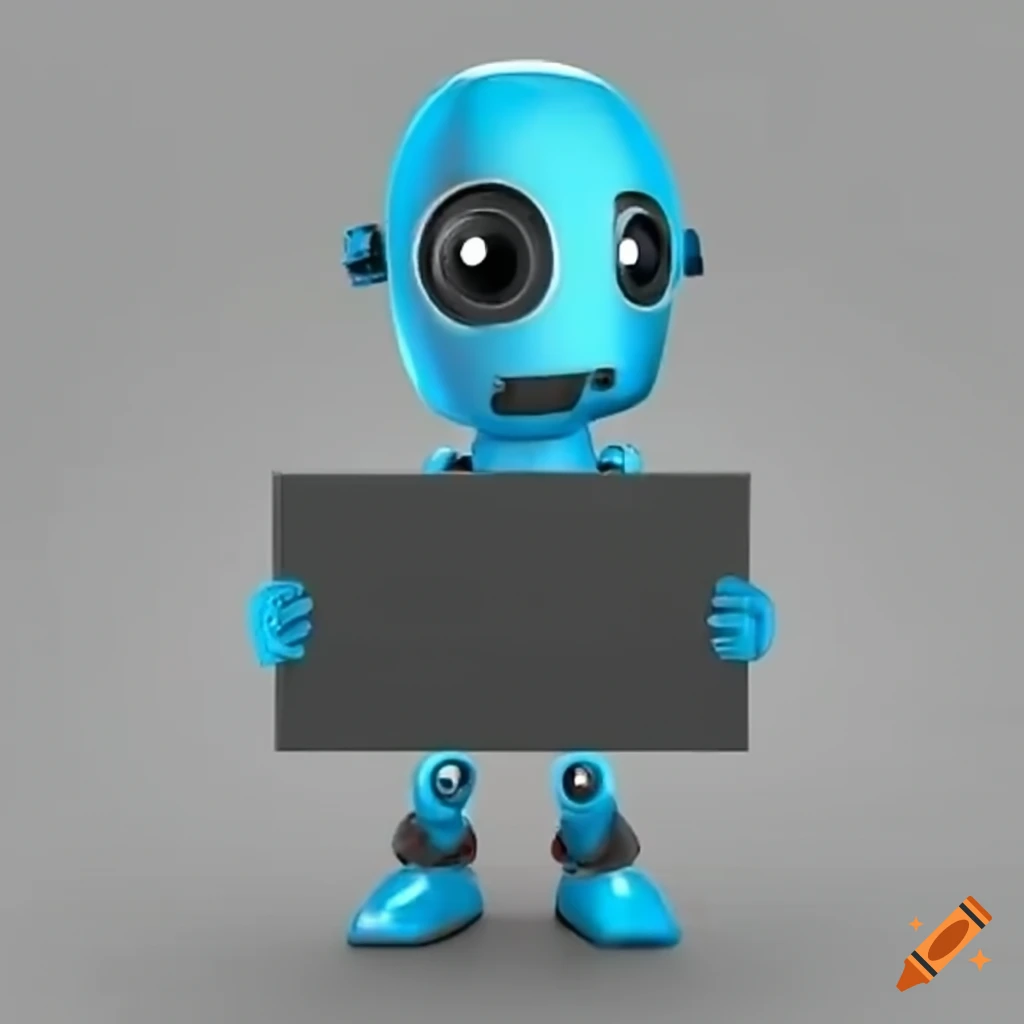 Cute little 3d robot, holding a big sign