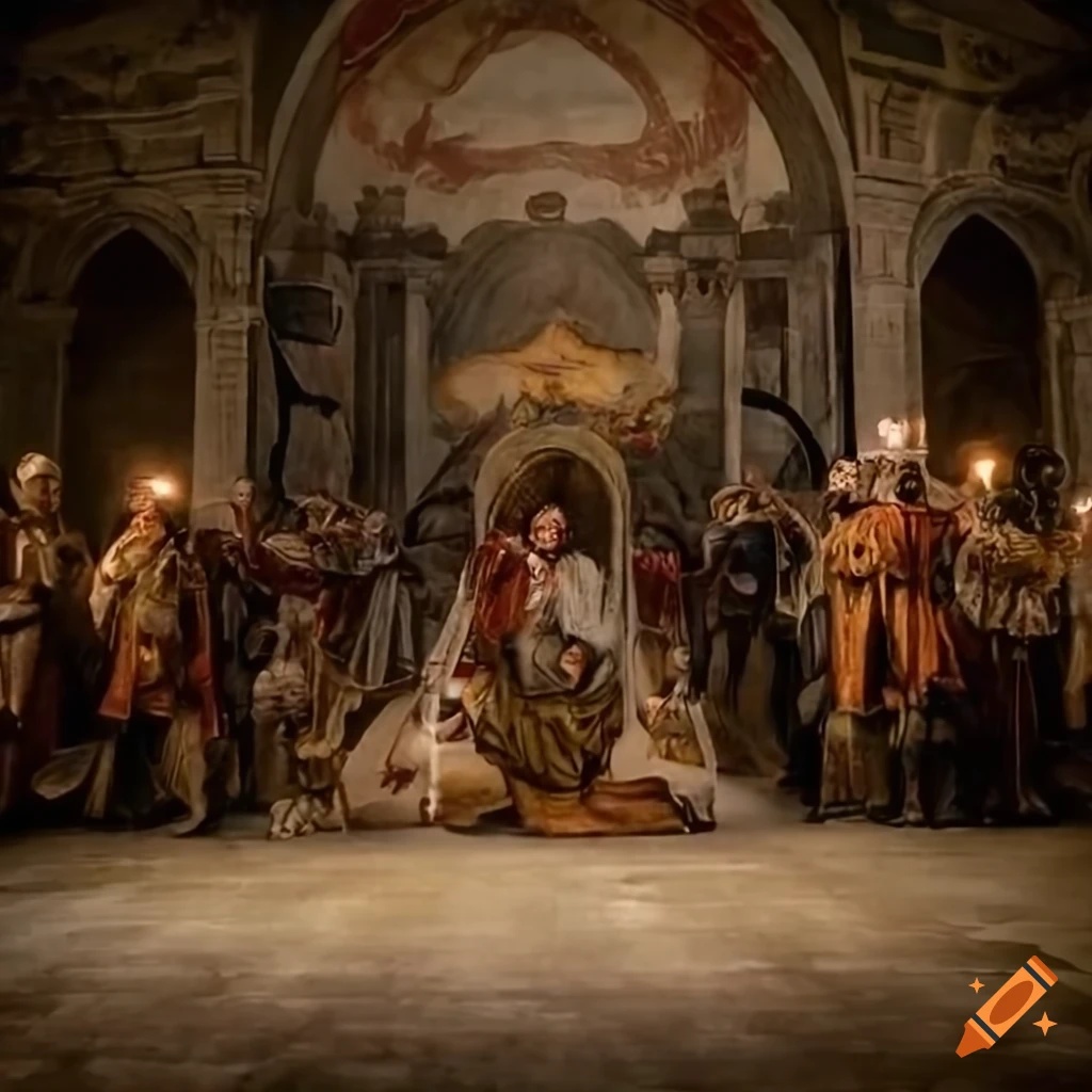 A captivating fresco portraying a historic battle scene on Craiyon