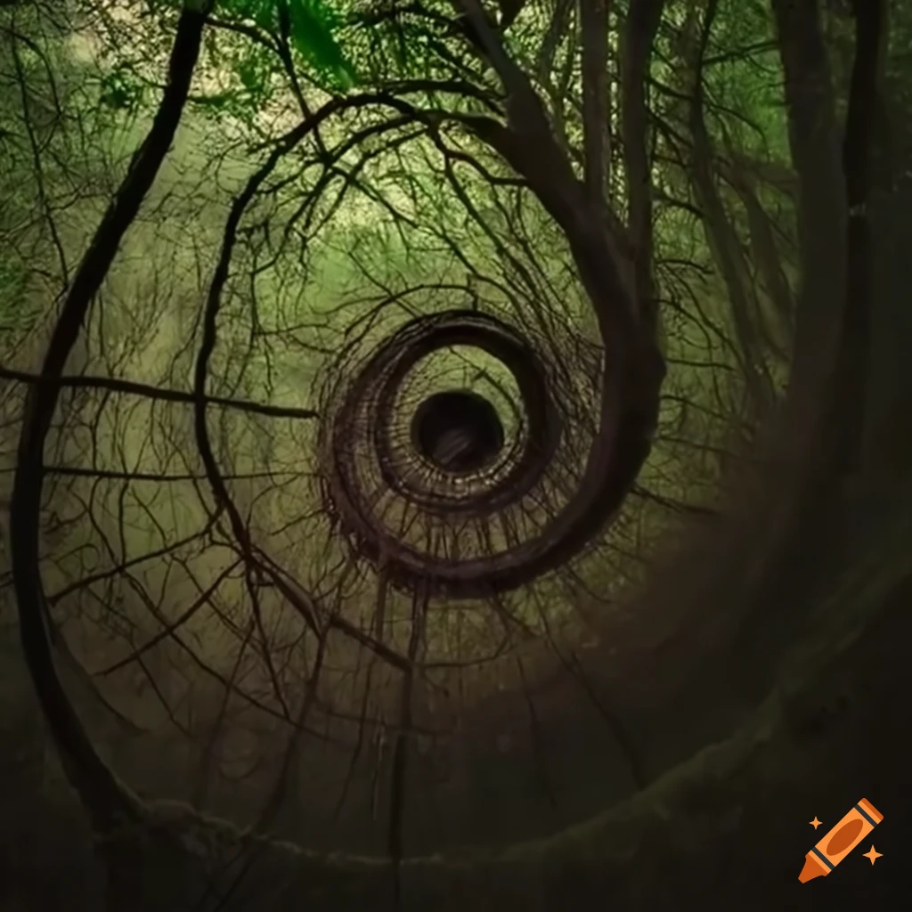 A mesmerizing natural spiral in a mysterious forest on Craiyon