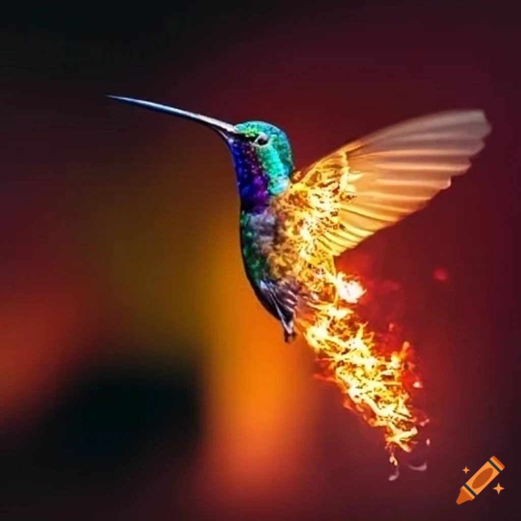 A hummingbird made of fire on Craiyon