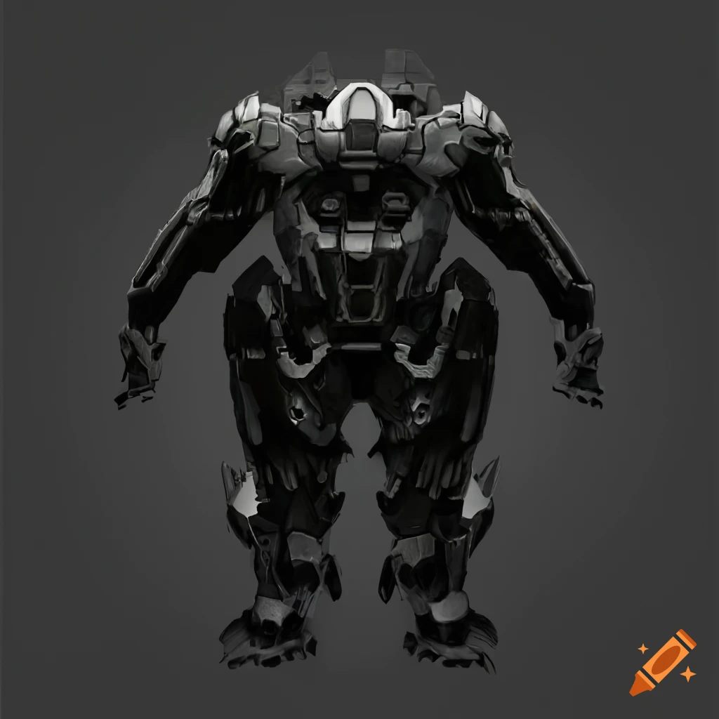 Realistic rotund black mecha front view on Craiyon