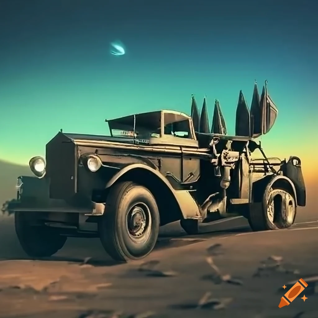 1950 art deco military mad max spike vehicle forest