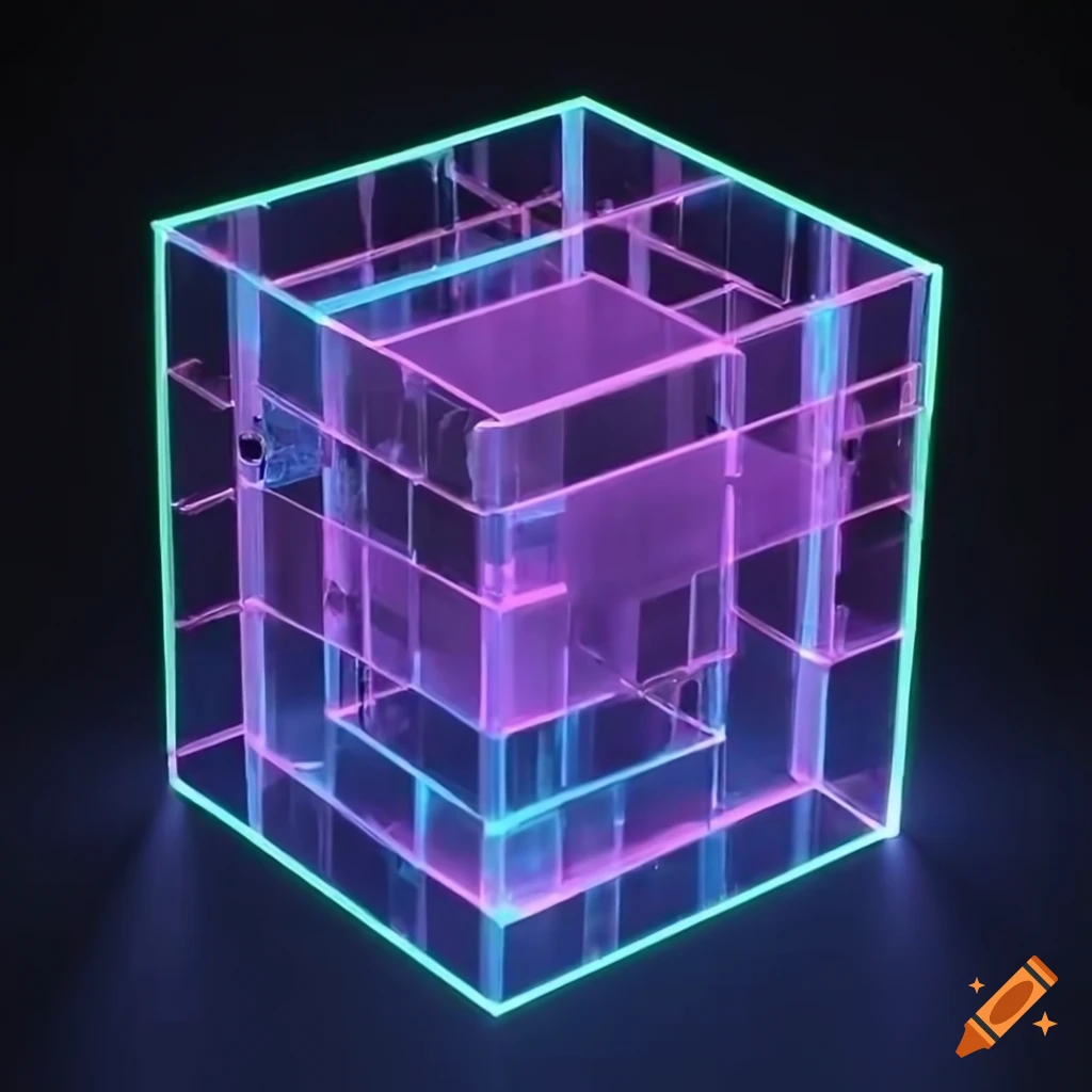 Freezed cube made of translucent 3d blocks, 50 inches wide, matrix ...