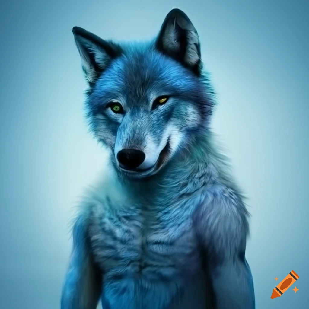 Blue And Grey Wolf Fursona Photorealistic Anthropomorphic