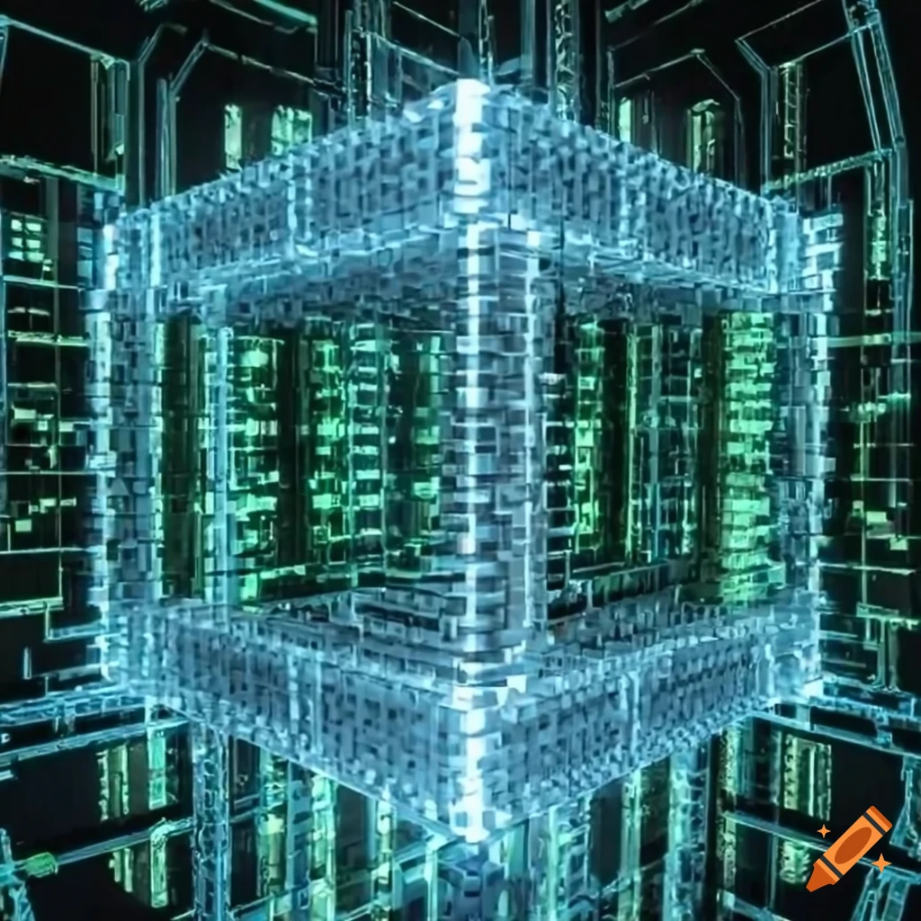 Freezed cube made of translucent 3d blocks, 100 inches wide, matrix ...