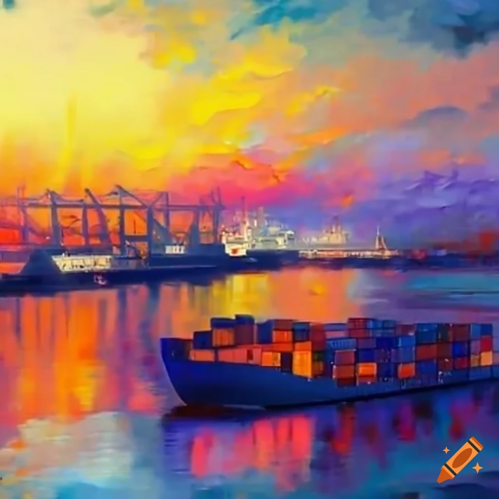 Cranes unloading cargo from a container ship at the port on Craiyon