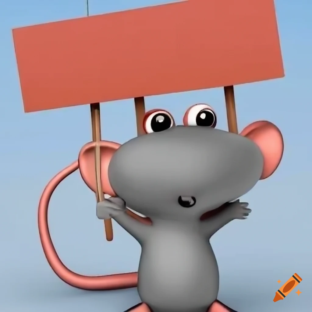 Cute little 3D mouse holding a big sign in front of it on Craiyon