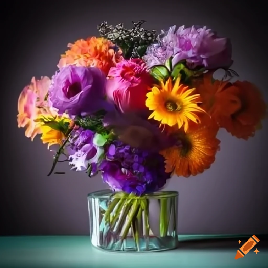 A vibrant bouquet of flowers in a glass vase