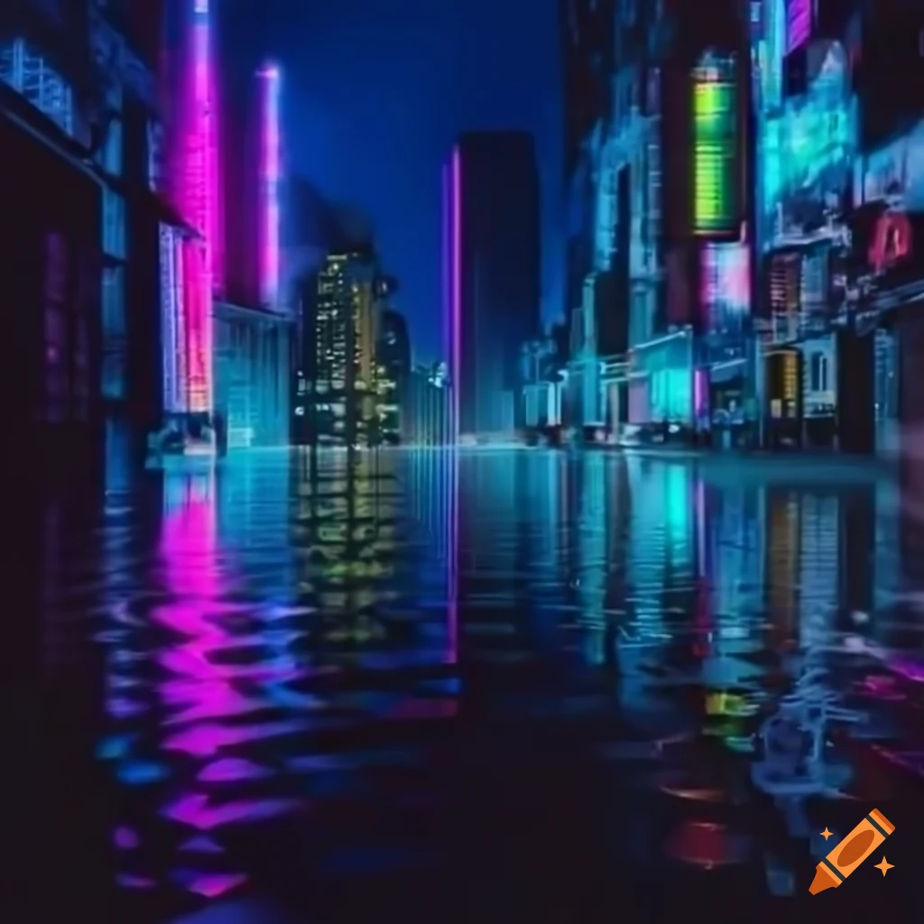 4k neon city synthwave matrix code on Craiyon