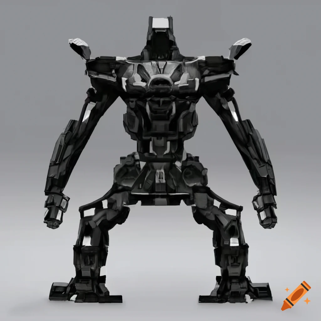 Realistic rotund black mecha front view