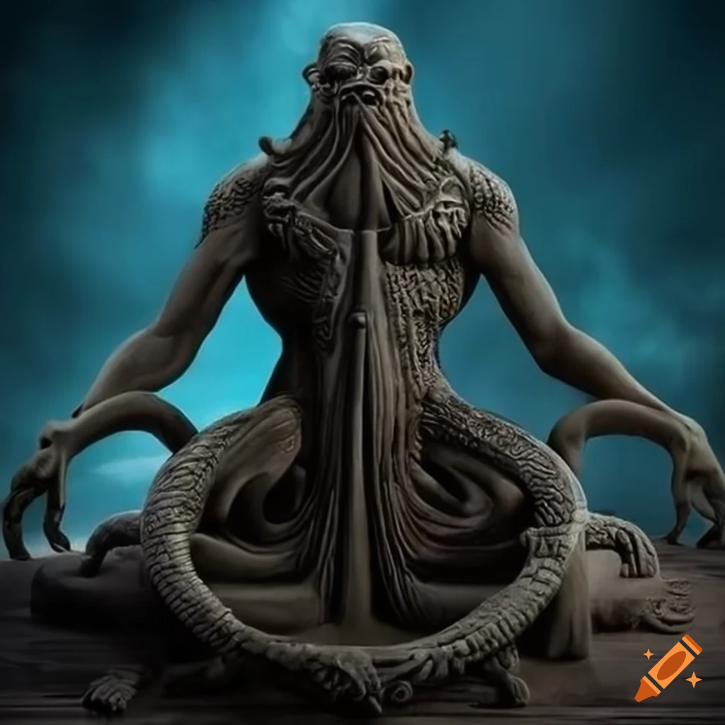 A colossal statue with an egyptian cthulhu-inspired design on Craiyon