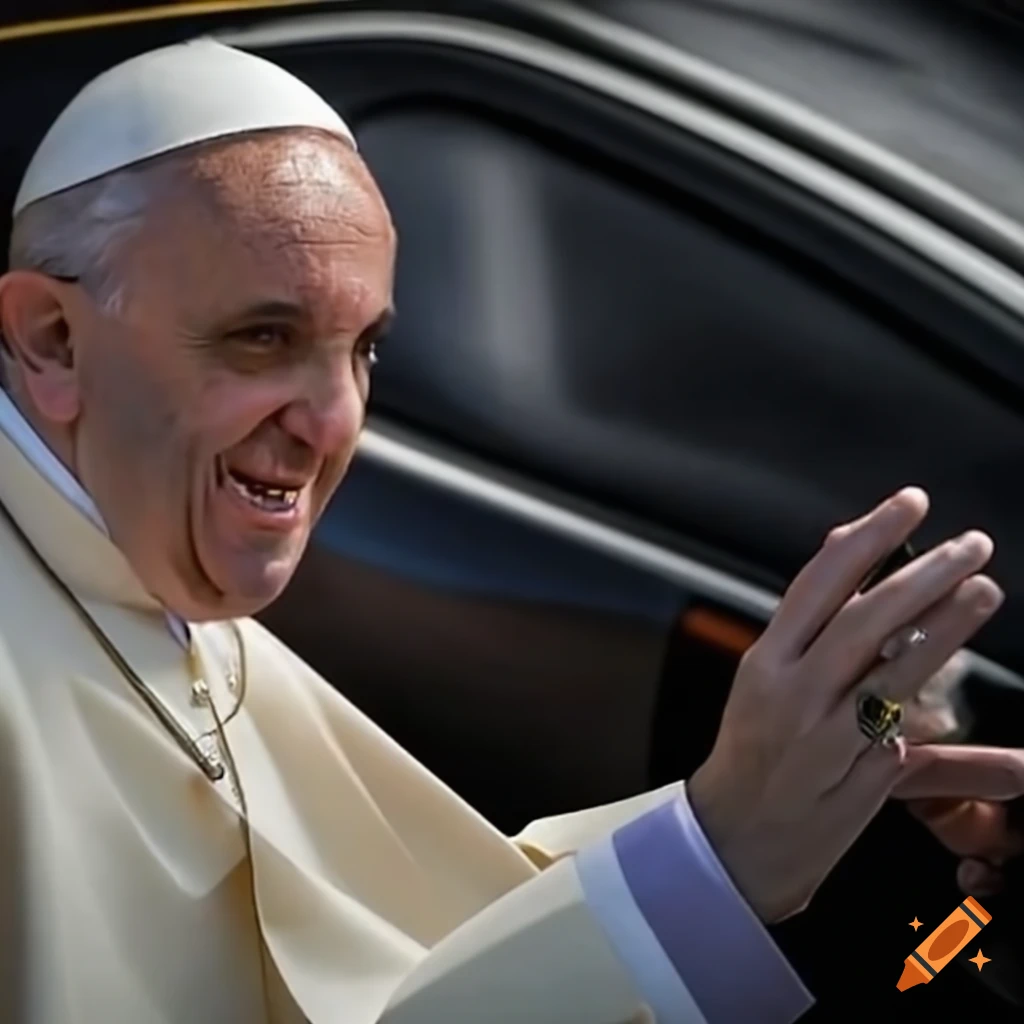 Pope riding a lamborghini on Craiyon