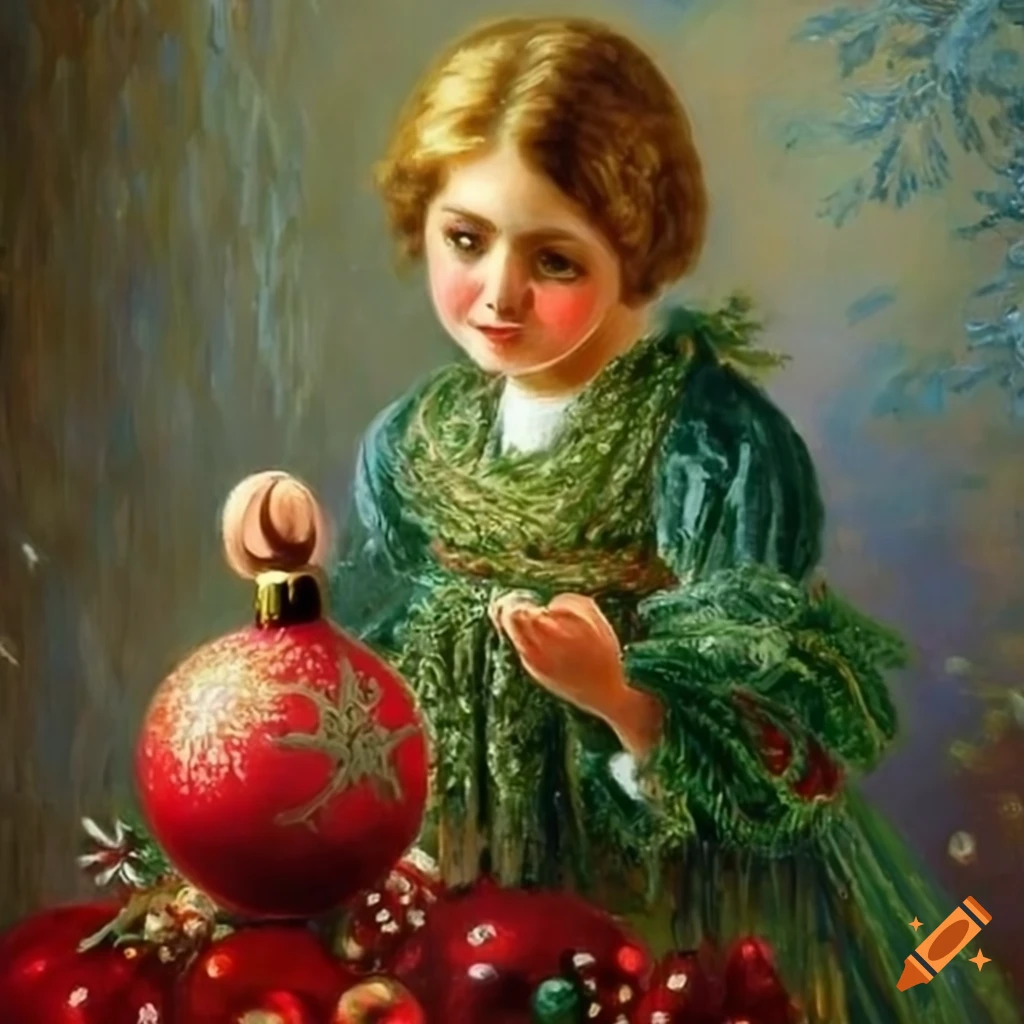 Oil painting Victorian Christmas illustration Christmas balls and other ...
