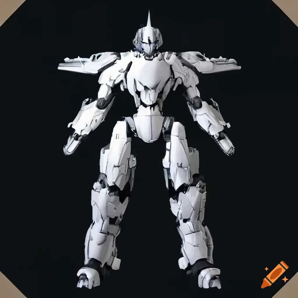 Realistic celestial white gigantic mecha front view