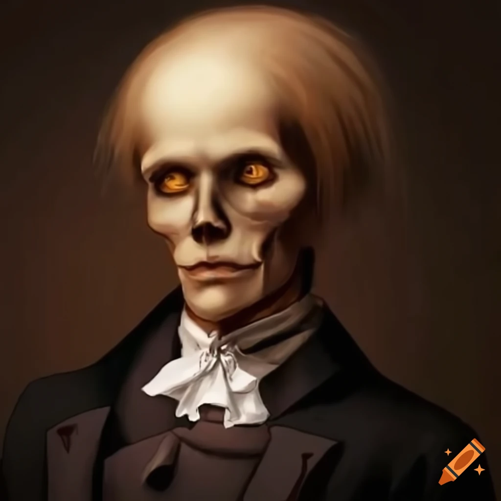 A hunchbacked butler, thin, almost skeletal. His hair is straight and ...