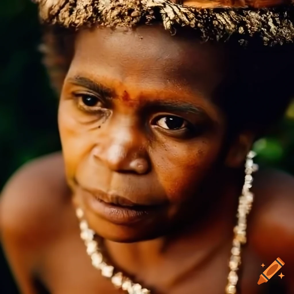 Woman melanesian portrait lit by the sun from the right