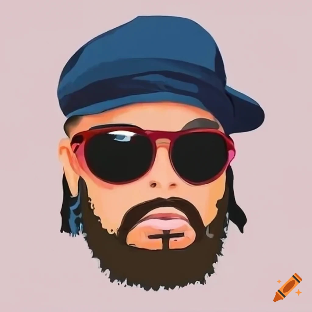 A rapper with a beard ,a cap on his hat and sun glasses on Craiyon