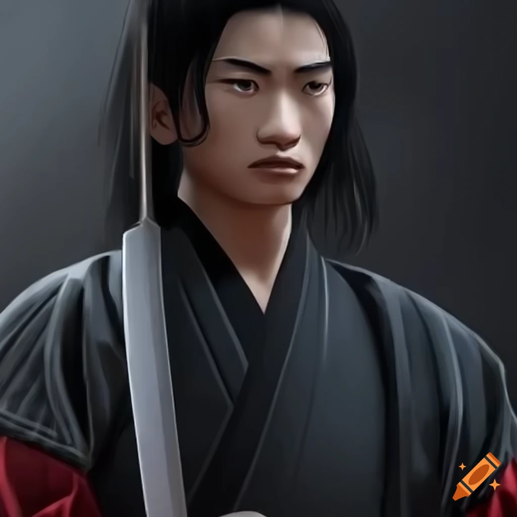 A male samurai character. He should look like a child and wear training ...