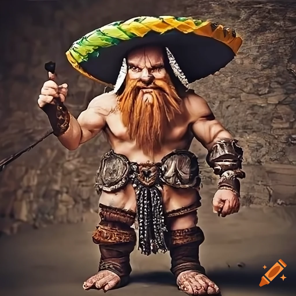 Dungeons & dragons barbarian dwarf with a mexican sombrero on Craiyon