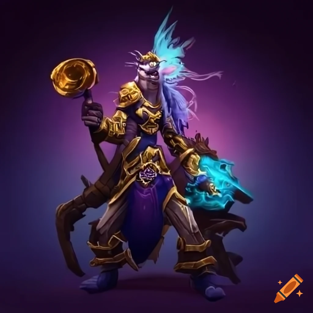 World of warcraft boss with treasure and gold coins behind on Craiyon