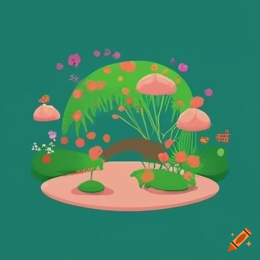 Fantasy flower park. simple vector art