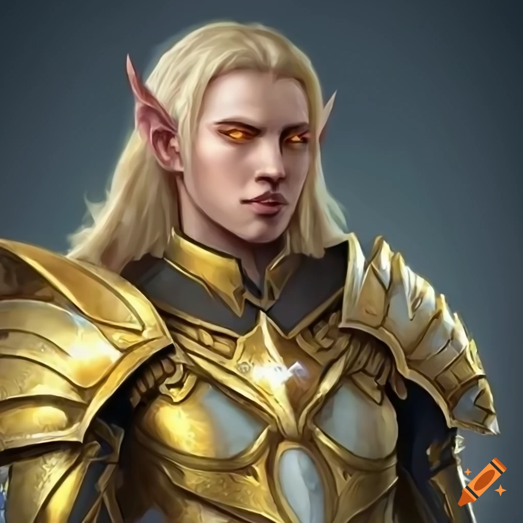 Male Sun Paladin Elf Long Blond Hair With Orange Eyes In Gold Armor male-sun-paladin-elf-long-blond-hair-with-orange-eyes-in-gold-armor