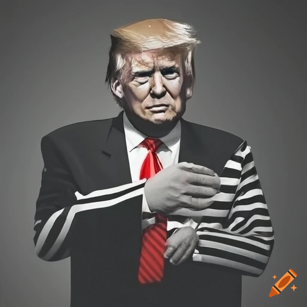 Donald trump in wearing a tshirt with broad horizontal black and white ...