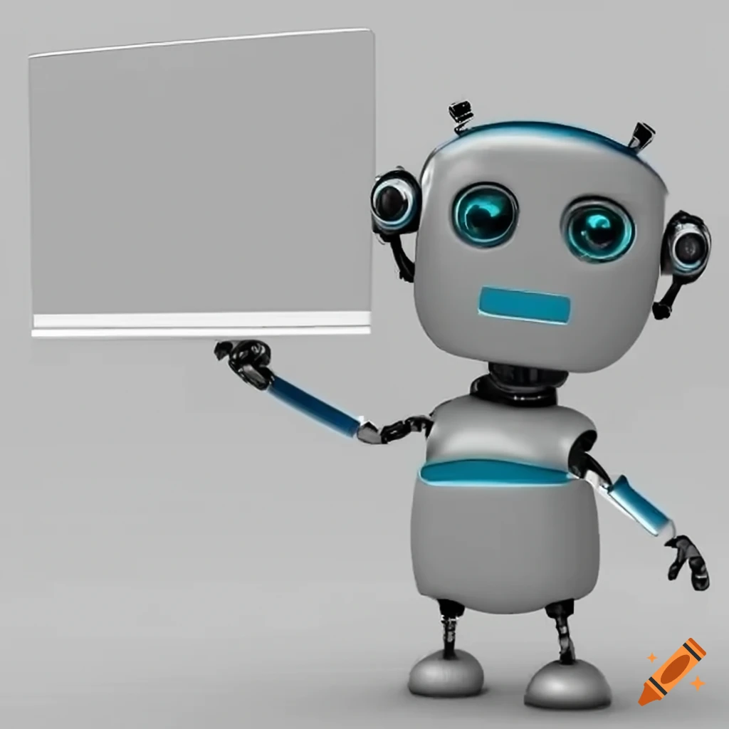 Cute little 3d robot, holding a big sign on Craiyon