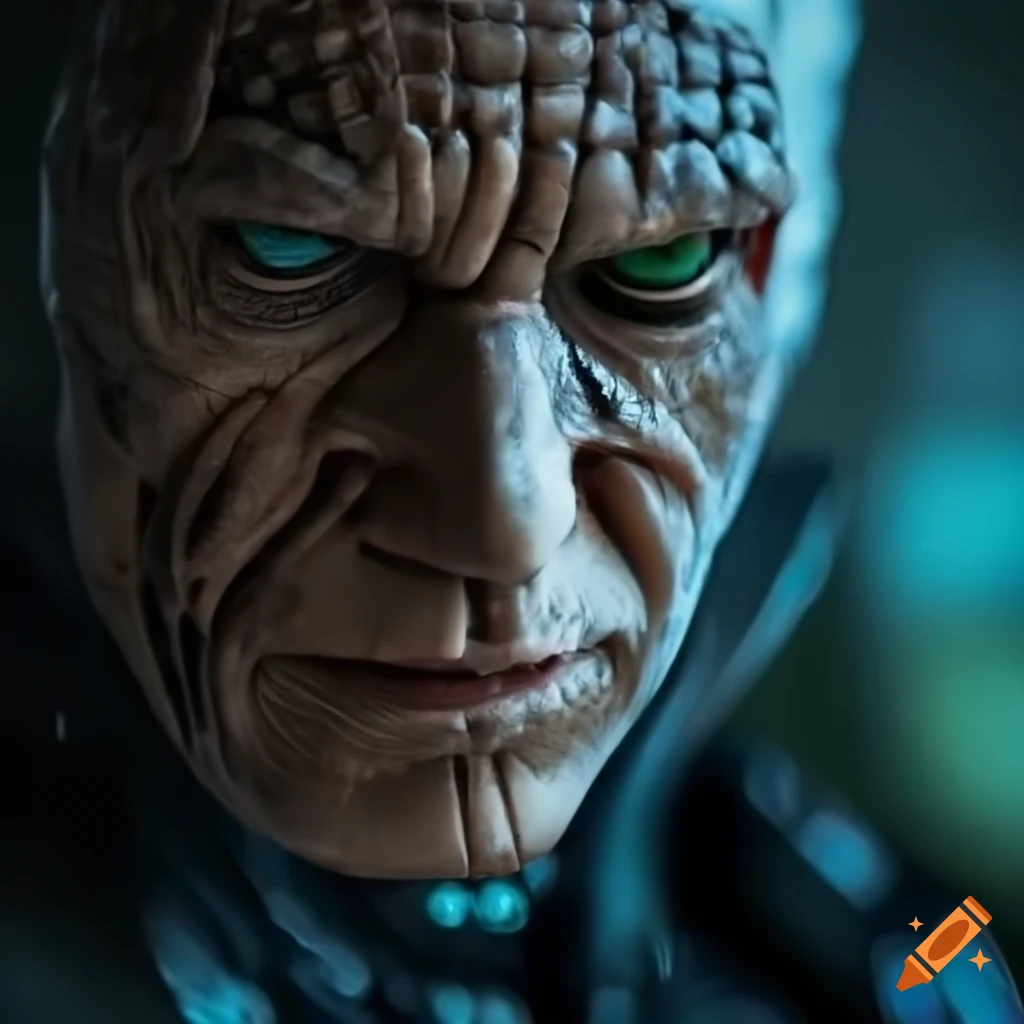 Close-up shot of a character combining features of The Dark Knight ...