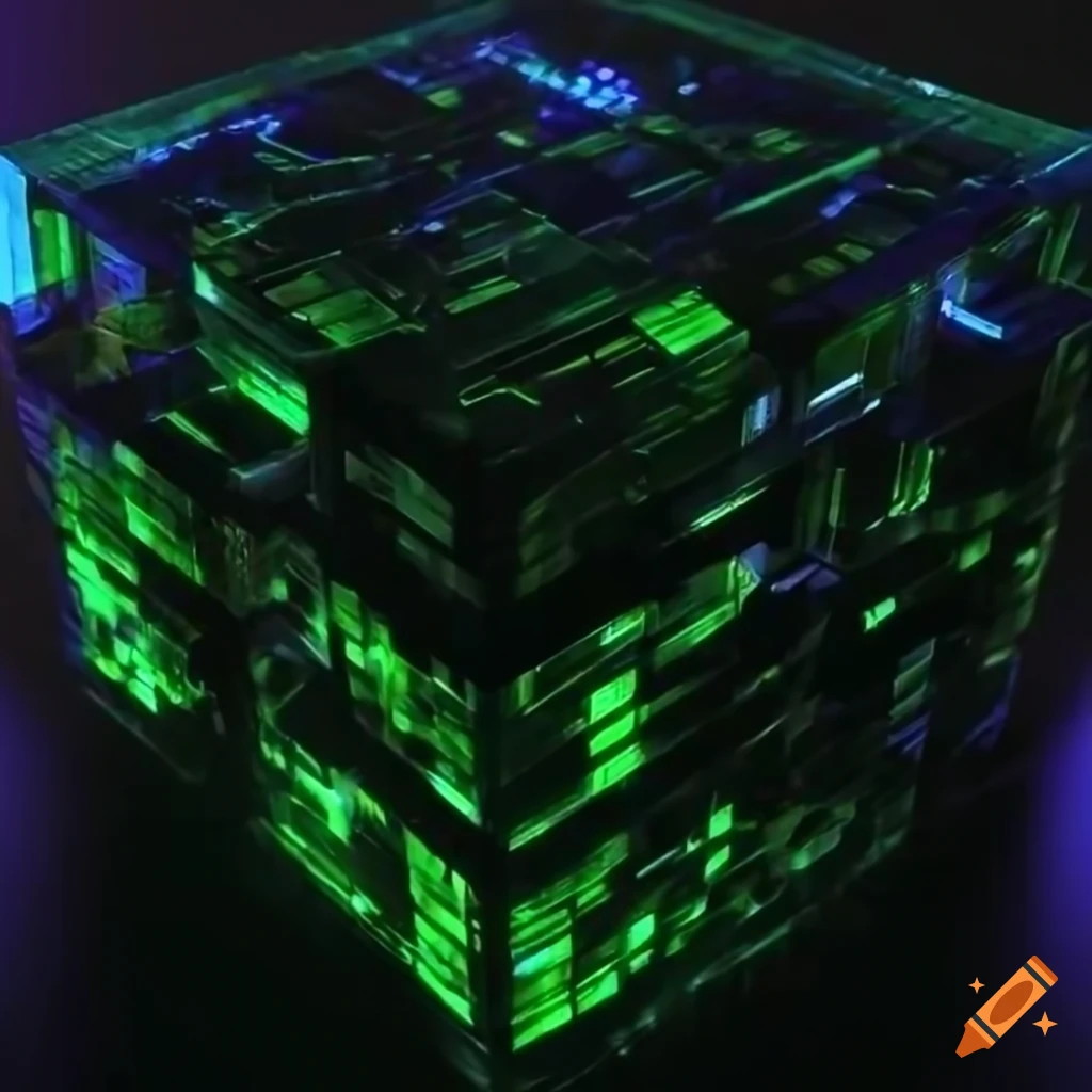 Freezed cube made of translucent 3d blocks, 100 inches wide, matrix ...