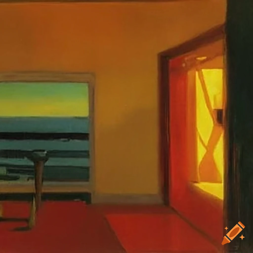 Liminal space on a sunset , painting by edward hopper on Craiyon