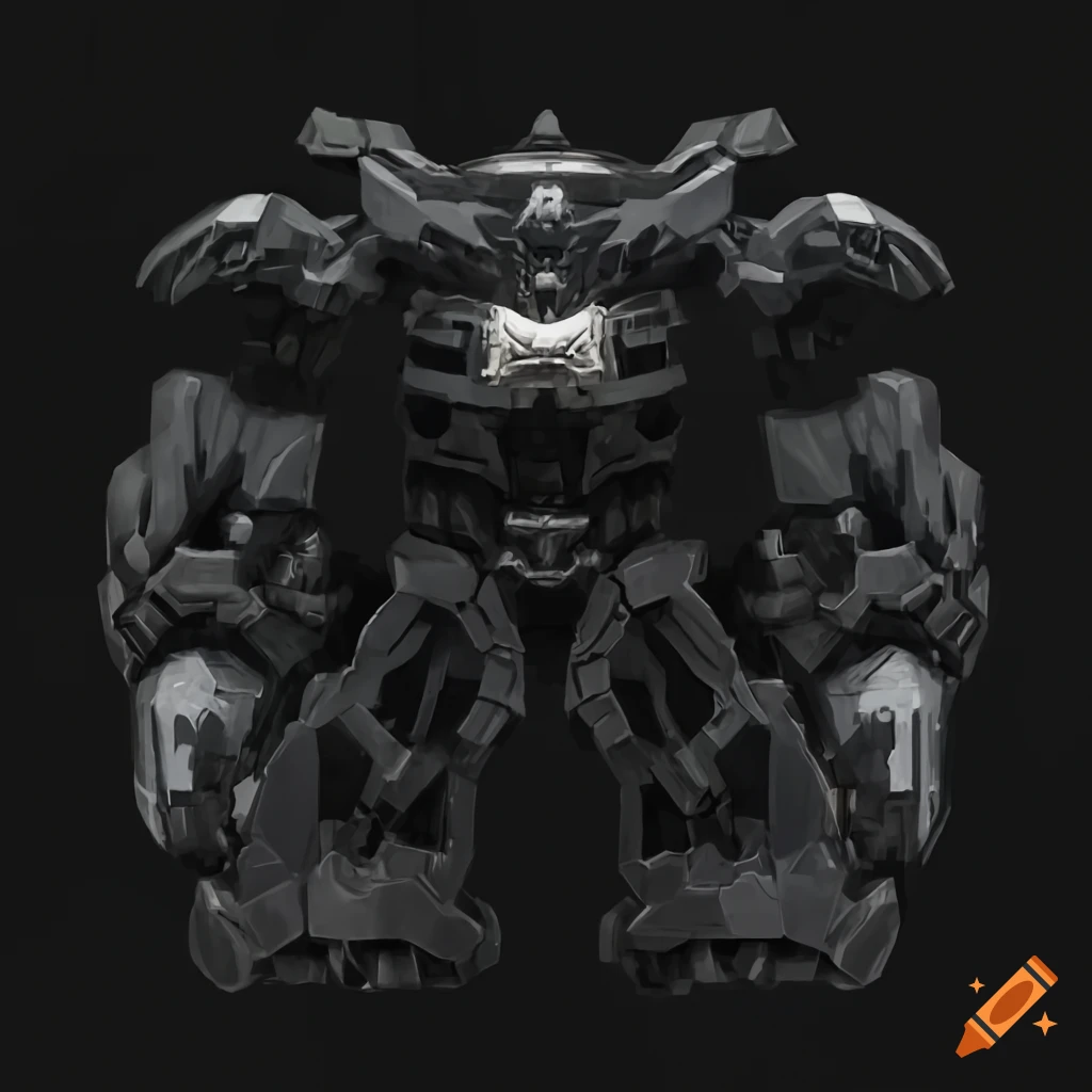 A gigantic rotund black mecha front view on Craiyon